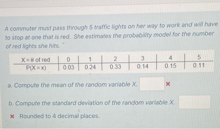 Solved A commuter must pass through 5 traffic lights on her | Chegg.com