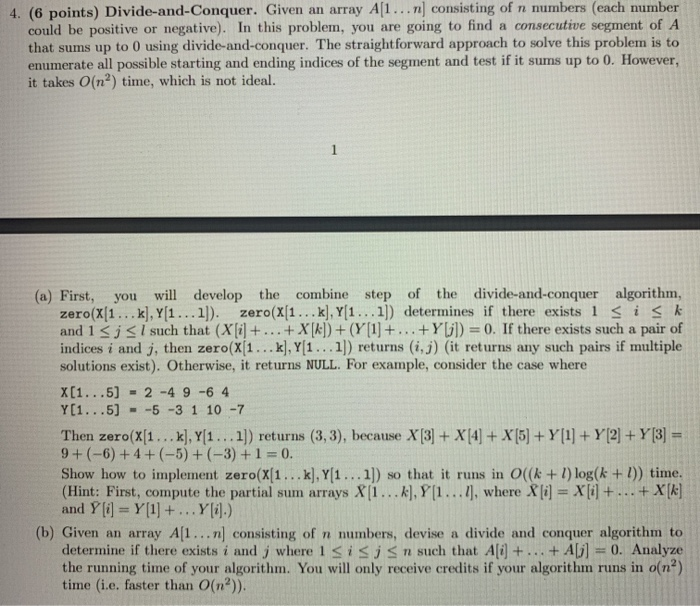 4. (6 points) Divide-and-Conquer. Given an array | Chegg.com