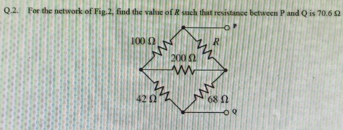 Solved Q.2. ﻿For the network of Fig.2, ﻿find the value of R | Chegg.com