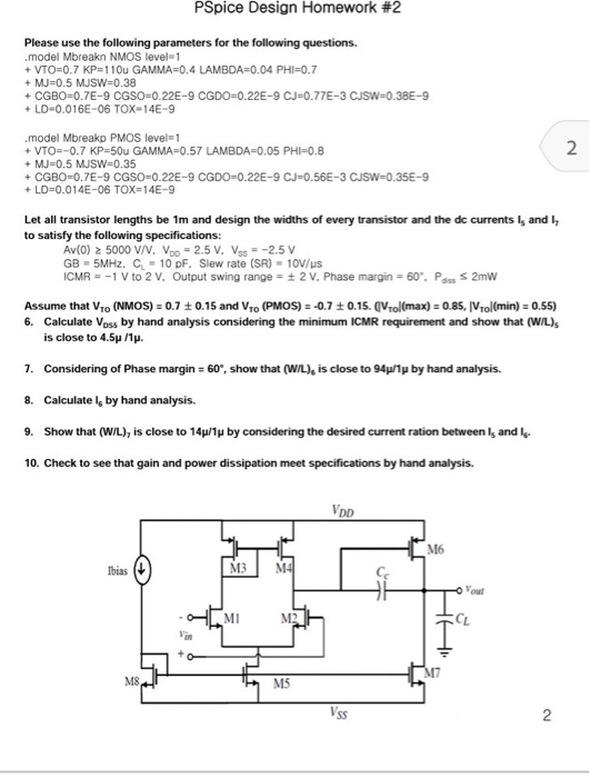 1 PSpice Design Homework #2 Please use the following | Chegg.com
