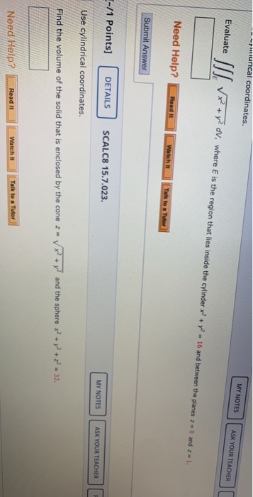 Solved --urical coordinates. MY NOTES ASK YOUR TEACHER | Chegg.com