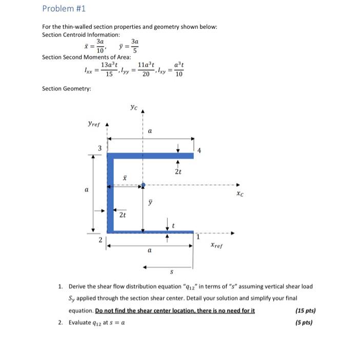 Solved For the thin-walled section properties and geometry | Chegg.com