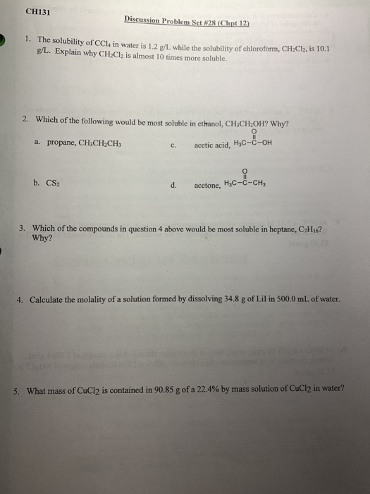 Solved CH131 Discussion Problem Set #28 Chpt 12) 1. The | Chegg.com