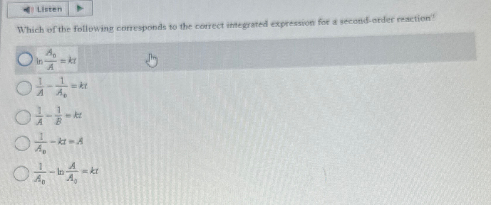 Solved ListenWhich of the following corresponds to the | Chegg.com
