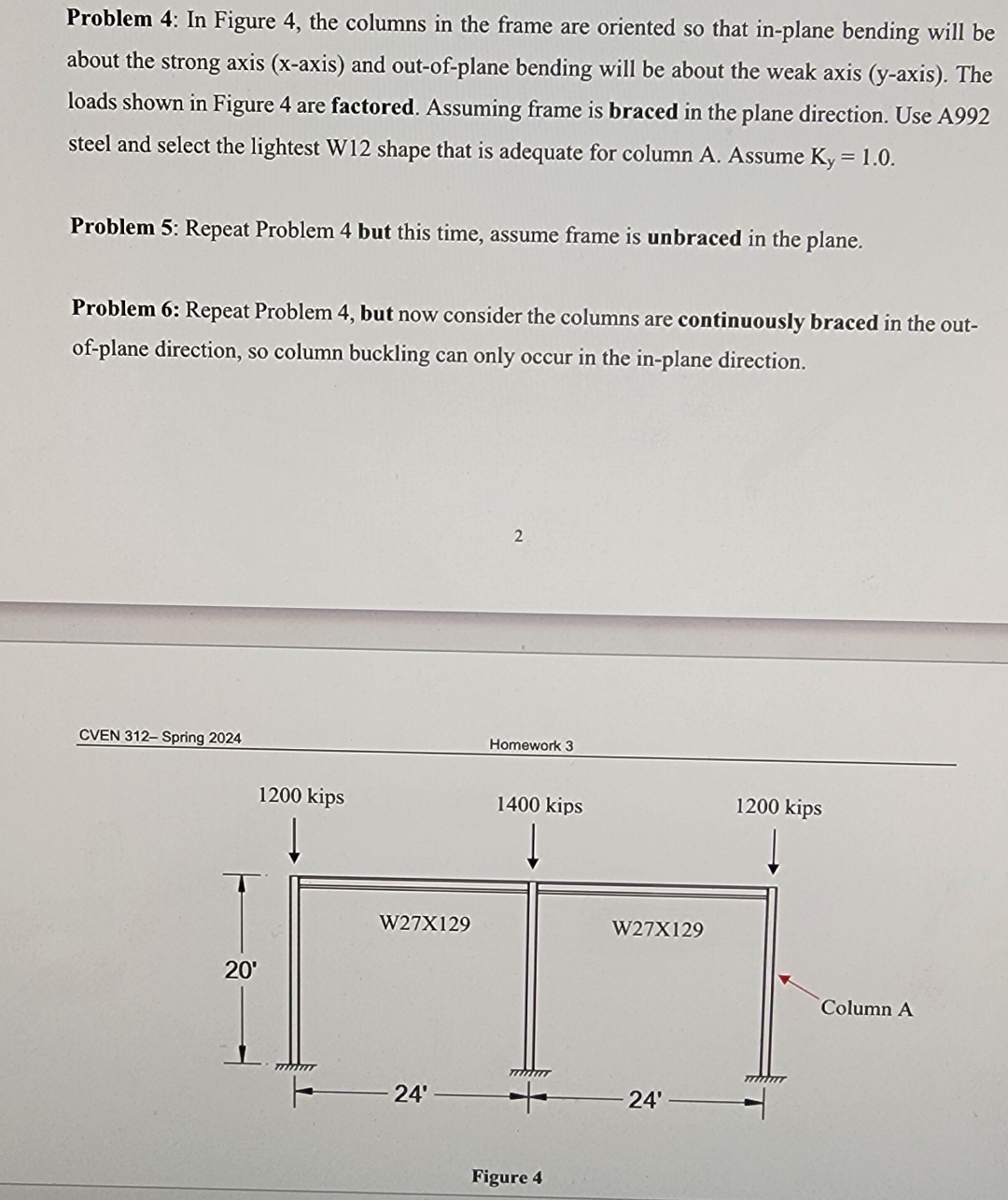 Solved Problem 4: In Figure 4, ﻿the columns in the frame are | Chegg.com