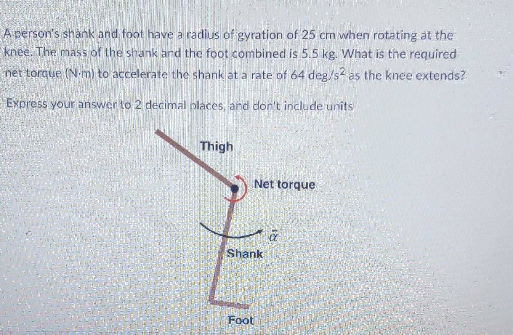 Solved A person's shank and foot have a radius of gyration | Chegg.com