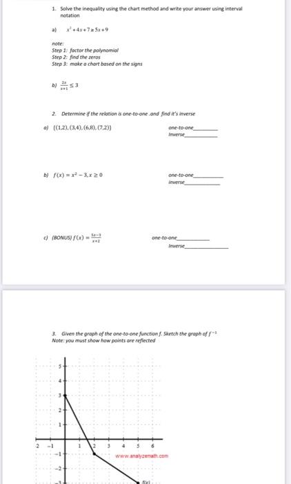 Solved 1. Solve the inequalty using the chart method and | Chegg.com