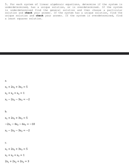 Solved 5. For each system of linear algebraic equations, | Chegg.com