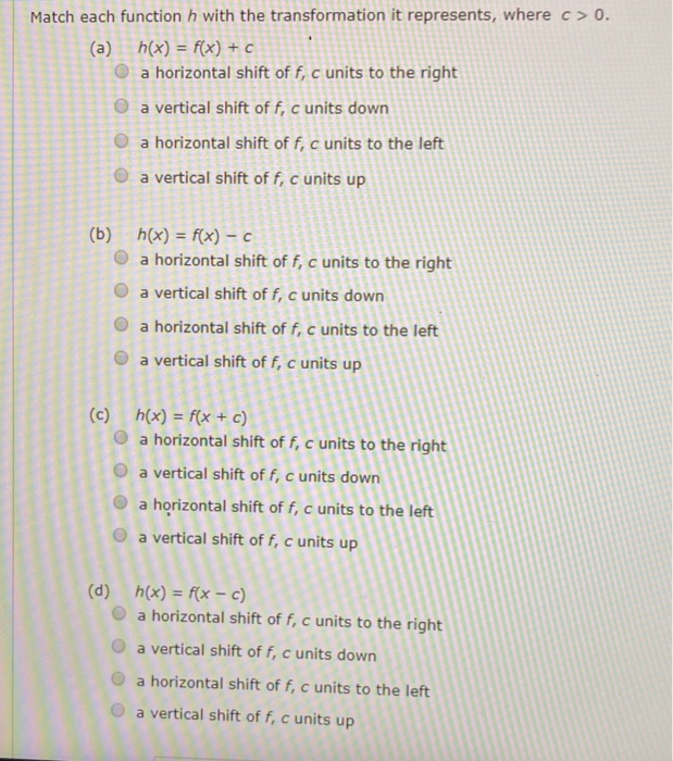 Solved Match each function h with the transformation it | Chegg.com
