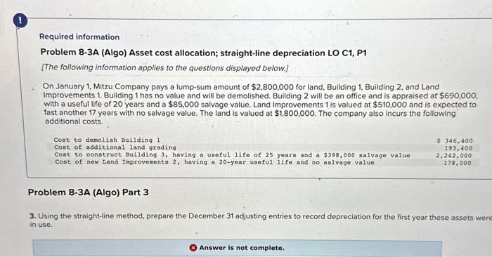 Solved Required information Problem 8-3A (Algo) Asset cost | Chegg.com