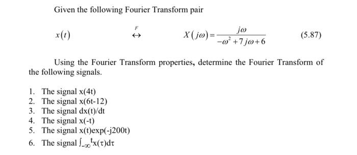 Solved Given the following Fourier Transform pair | Chegg.com