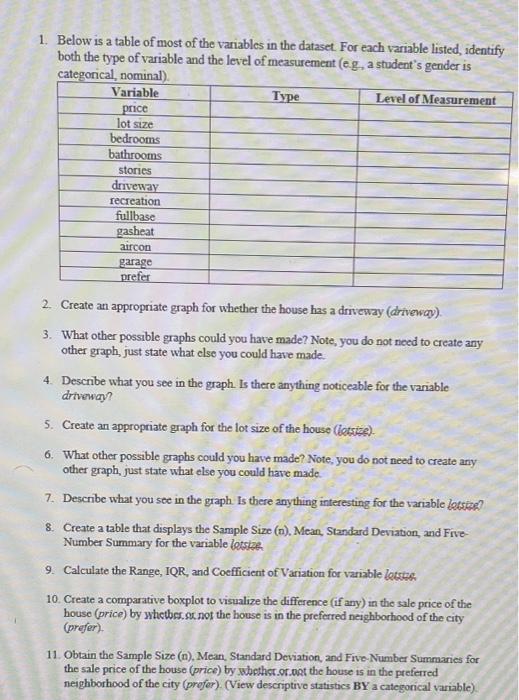 Solved 1. Below is a table of most of the variables in the | Chegg.com