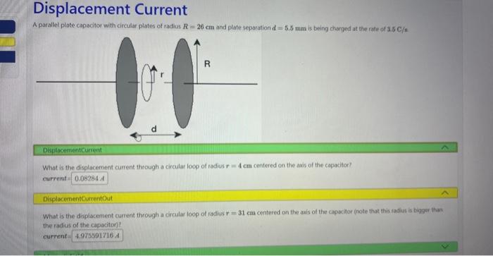 Solved Displacement Current A parallel plate capacitor with | Chegg.com