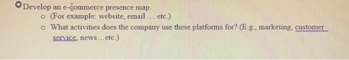 Solved Develop an e-commerce presence map. o (For example: | Chegg.com
