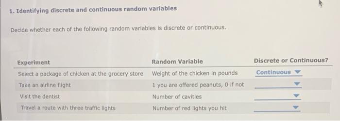 Solved 1. Identifying discrete and continuous random | Chegg.com