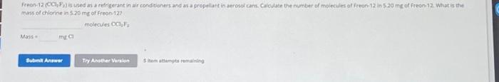 Solved Freon-12 (CC1₂F2) is used as a refrigerant in air | Chegg.com
