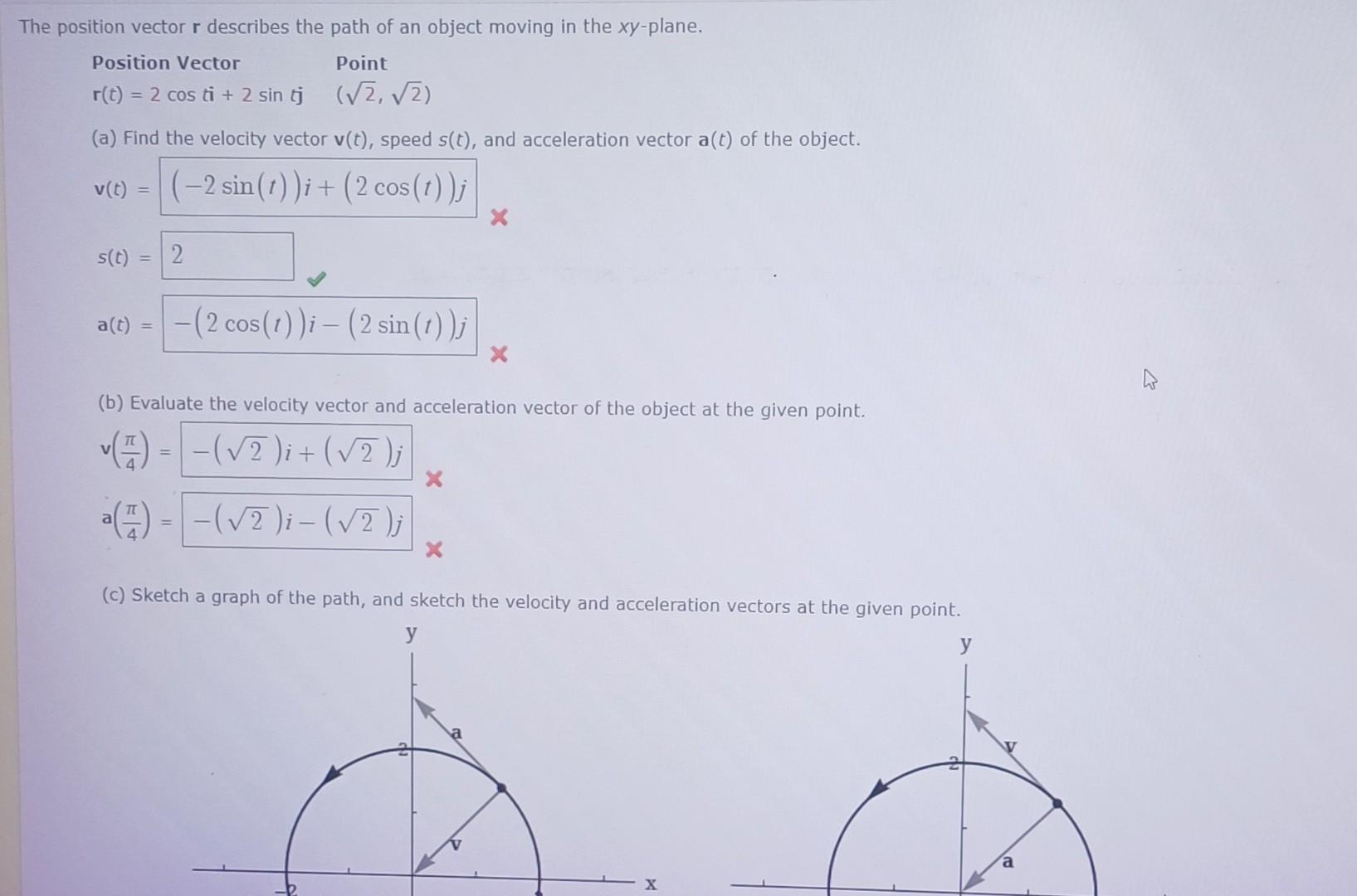 Solved The Position Vector R Describes The Path Of An Object