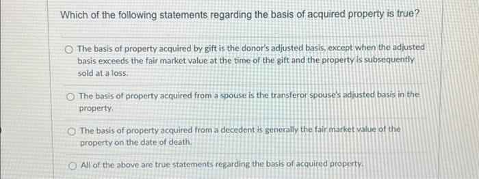 Solved Which of the following statements regarding the basis | Chegg.com