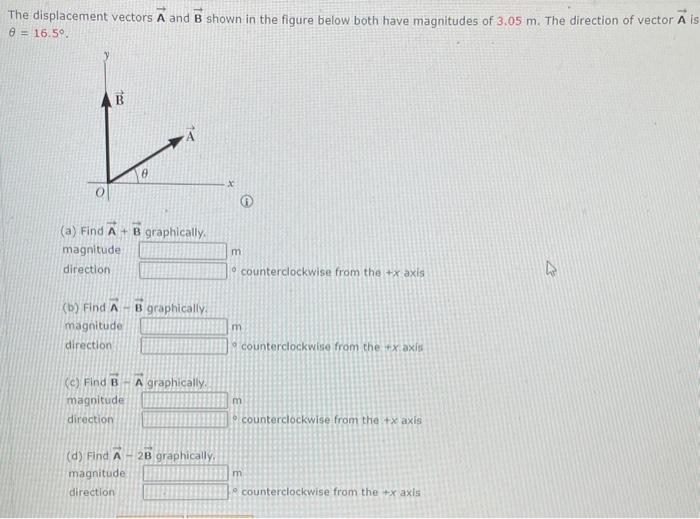 Solved The displacement vectors A and B shown in the figure | Chegg.com