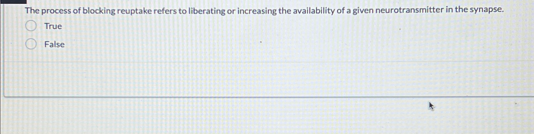 Solved The process of blocking reuptake refers to liberating | Chegg.com
