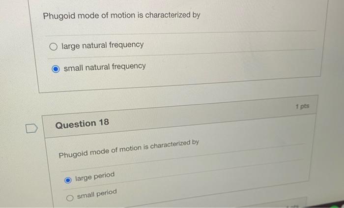 Solved Phugoid mode of motion is characterized by O large | Chegg.com
