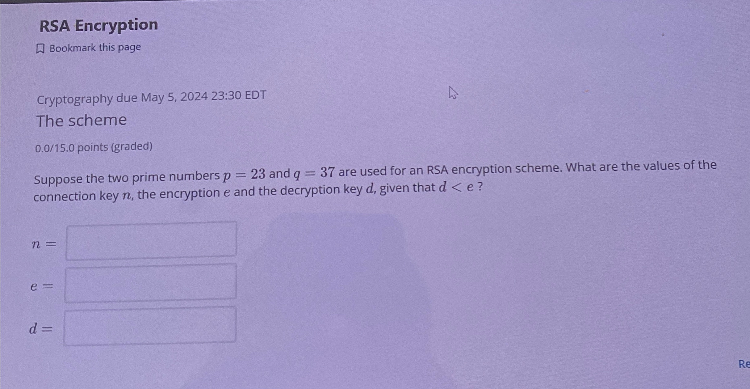 Solved RSA Encryption Bookmark this pageCryptography due | Chegg.com Solved RSA Encryption Bookmark this pageCryptography due | Chegg.com