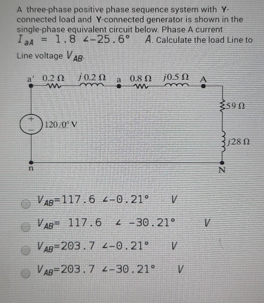 Solved A three-phase positive phase sequence system with Y- | Chegg.com