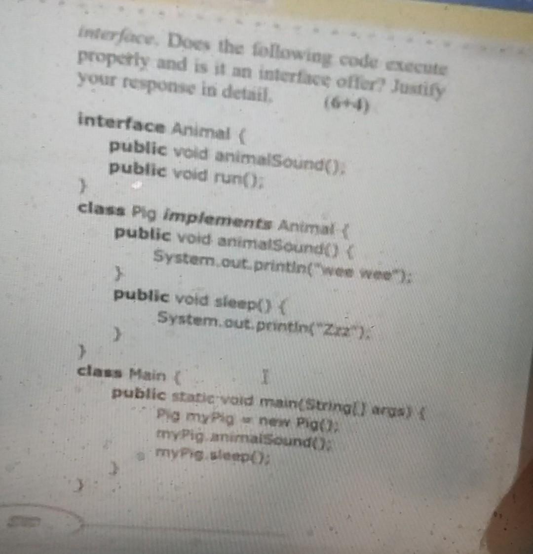 Solved imerface. Dows the following code execute propethy | Chegg.com