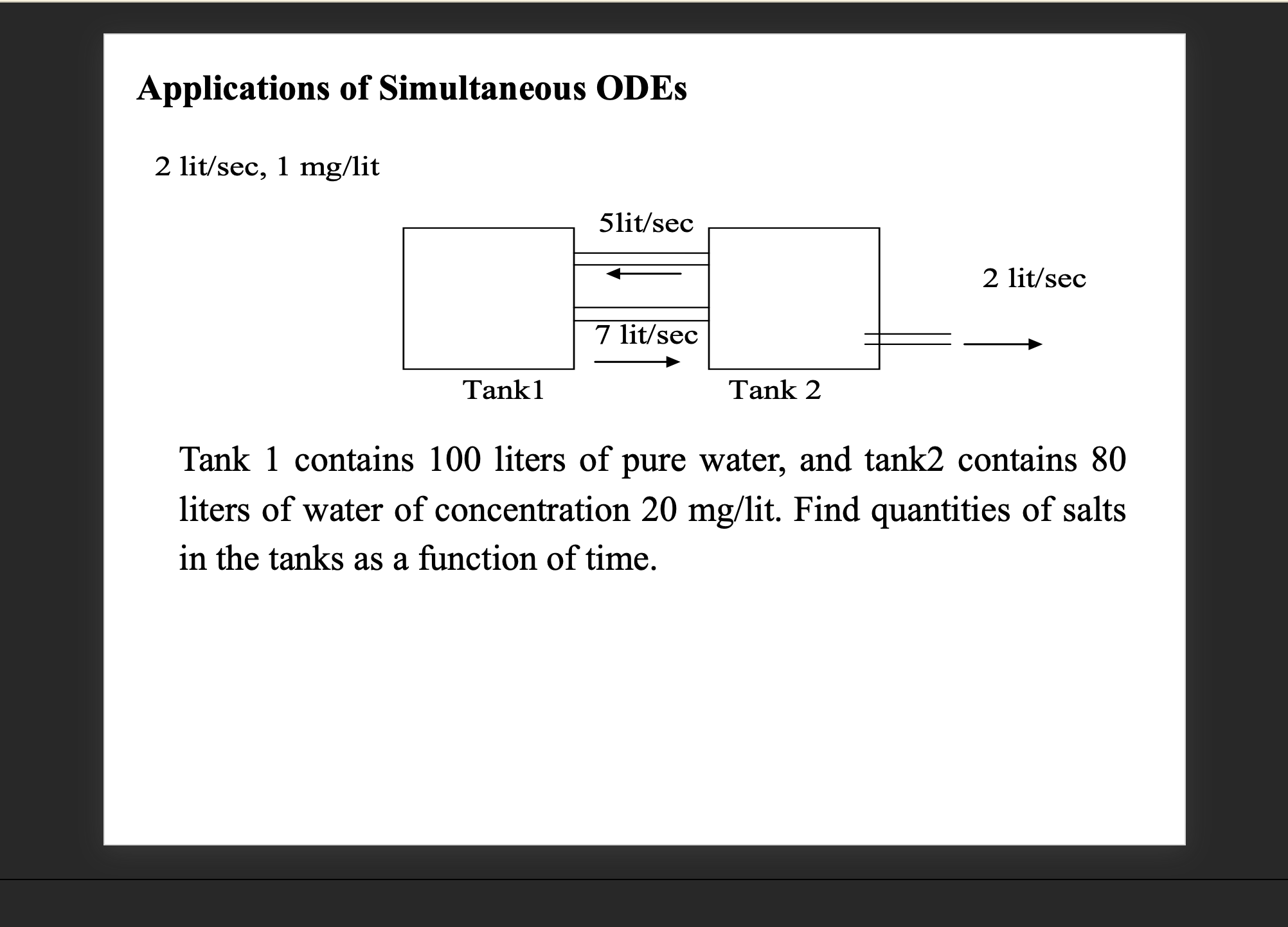 Solved Applications of Simultaneous ODEs2litsec,1mglitTank 1 | Chegg.com