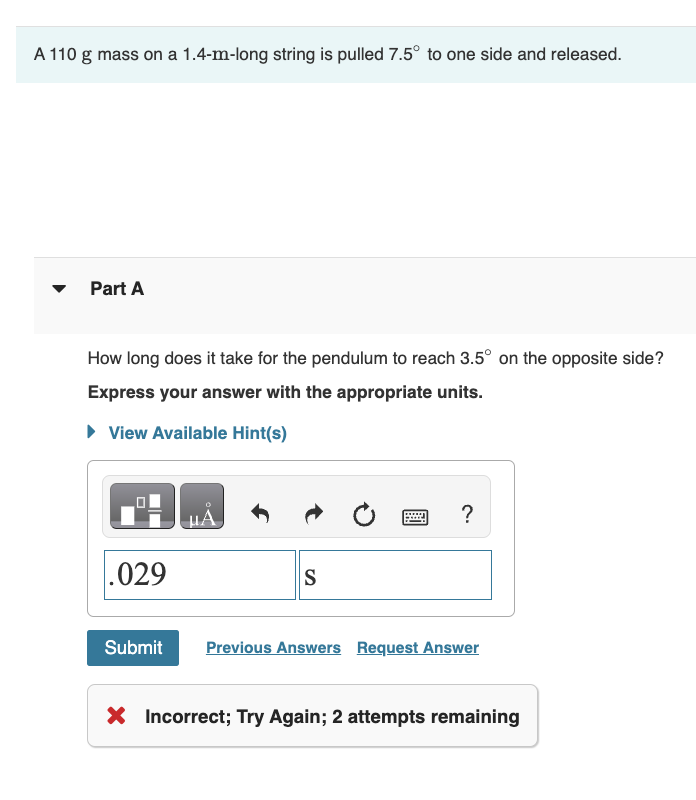 Solved A 110g ﻿mass on a 1.4-m-long string is pulled 7.5° | Chegg.com
