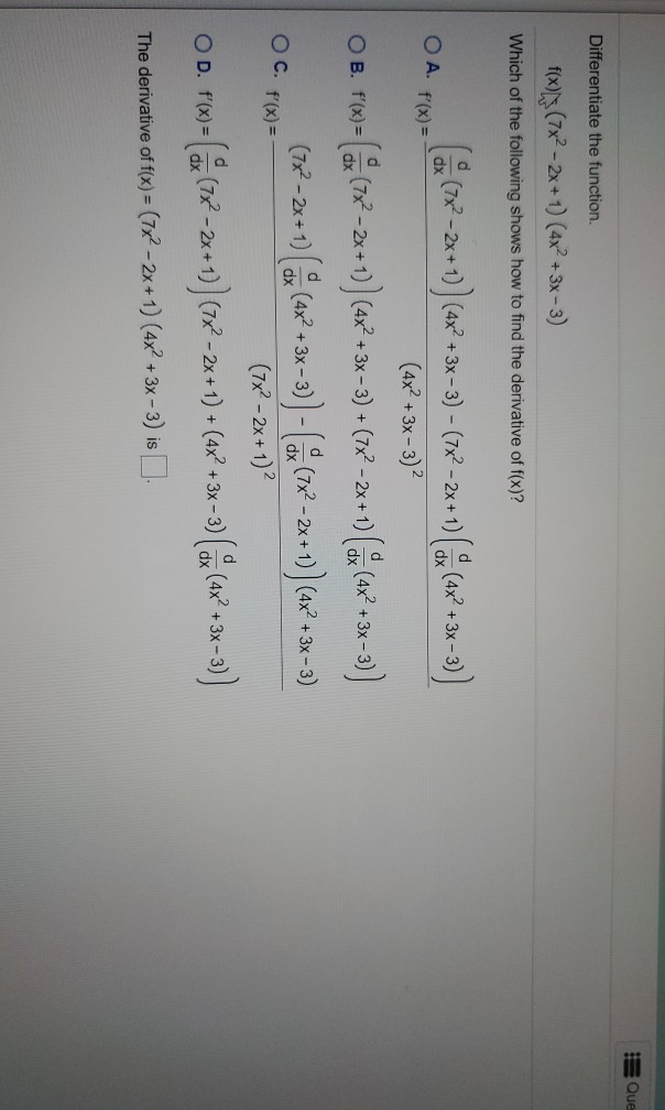 Solved E Que Differentiate the function. f(x){$(7x2 - 2x + | Chegg.com
