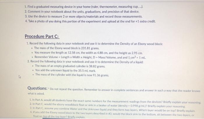 Solved 1. Find a graduated measuring device in your home | Chegg.com