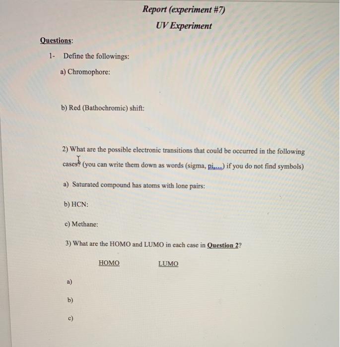 Solved Report (experiment #7) UV Experiment Questions: 1. | Chegg.com