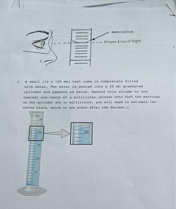 Solved meniscus Proper Line of Sight 2. A small (16 x 150 | Chegg.com