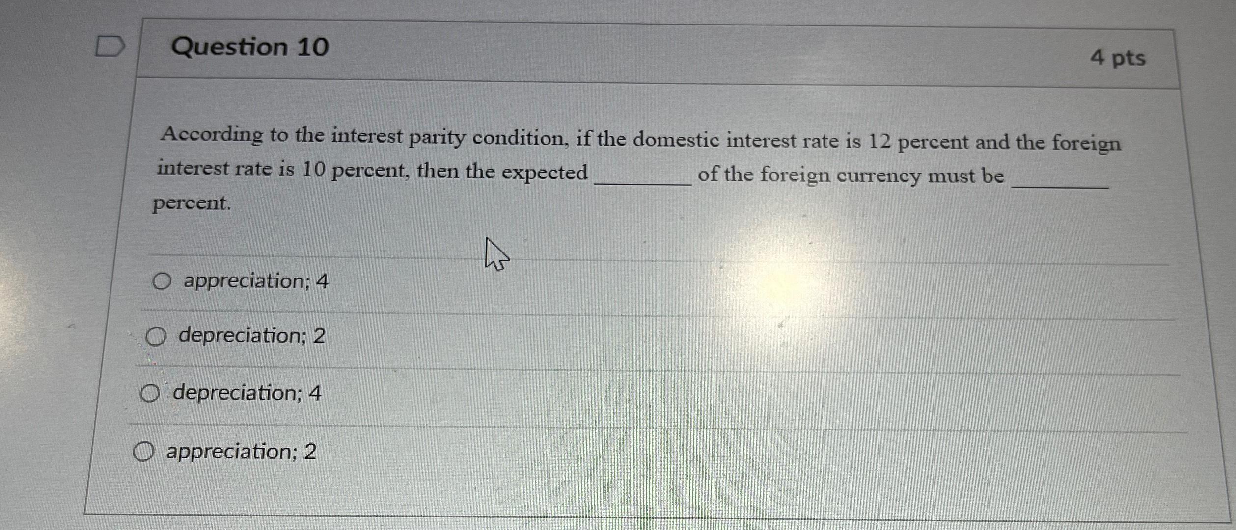 Solved Question 104 ﻿ptsAccording to the interest parity | Chegg.com