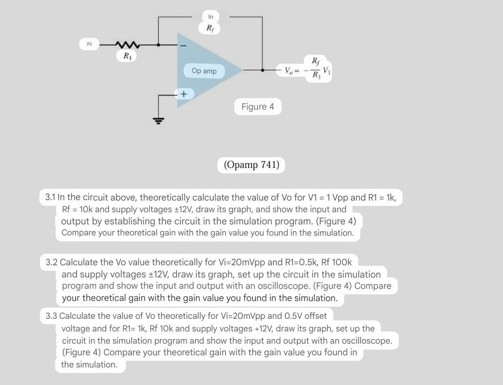 Solved (Opamp 741) 3.1 Yukarıdaki devrede V1=1Vpp ve | Chegg.com