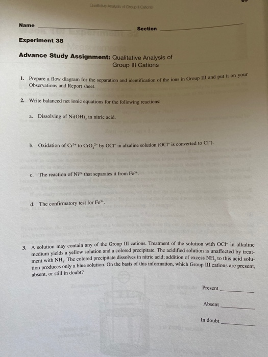 Solved Name Section Experiment 38 Advance Study Assignment: | Chegg.com