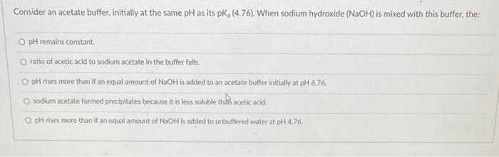 Solved Consider An Acetate Buffer Initially At The Same Ph