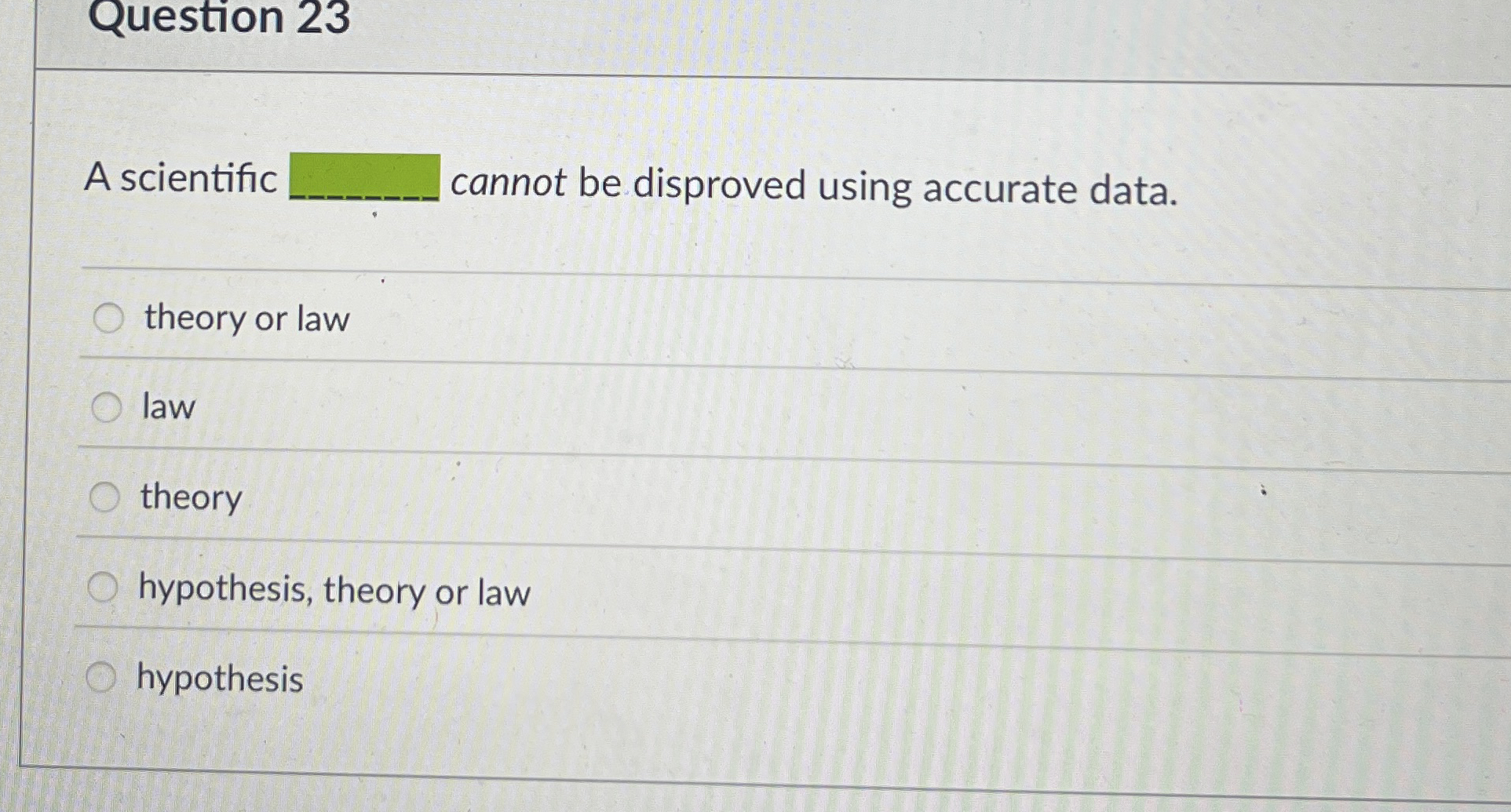 Solved Question 23A scientific ﻿cannot be disproved using | Chegg.com