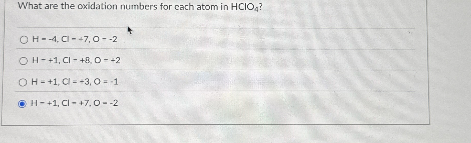Solved What are the oxidation numbers for each atom in | Chegg.com