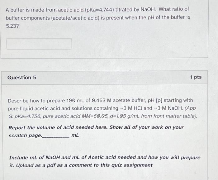 Solved A buffer is made from acetic acid (pKa=4.744) | Chegg.com