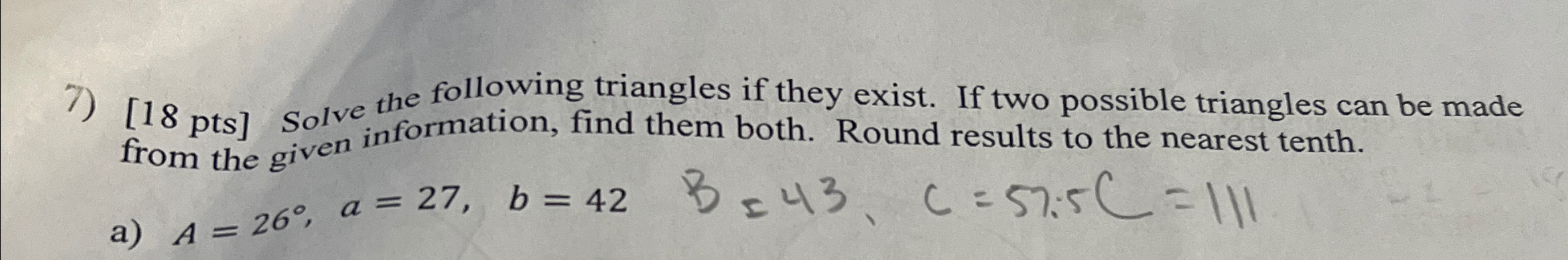 Solved [18 ﻿pts] ﻿Solve the following triangles if they | Chegg.com
