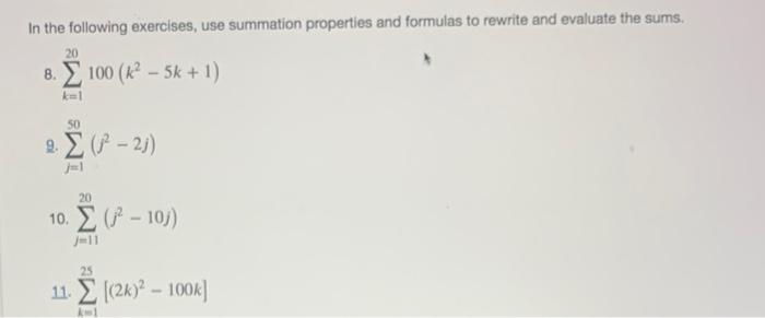 Solved In The Following Exercises Use Summation Properties