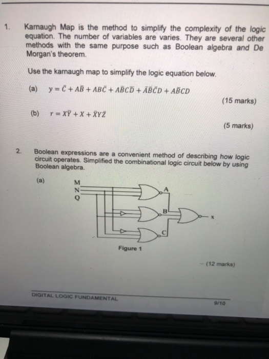 Solved 1. Karnaugh Map is the method to simplify the | Chegg.com