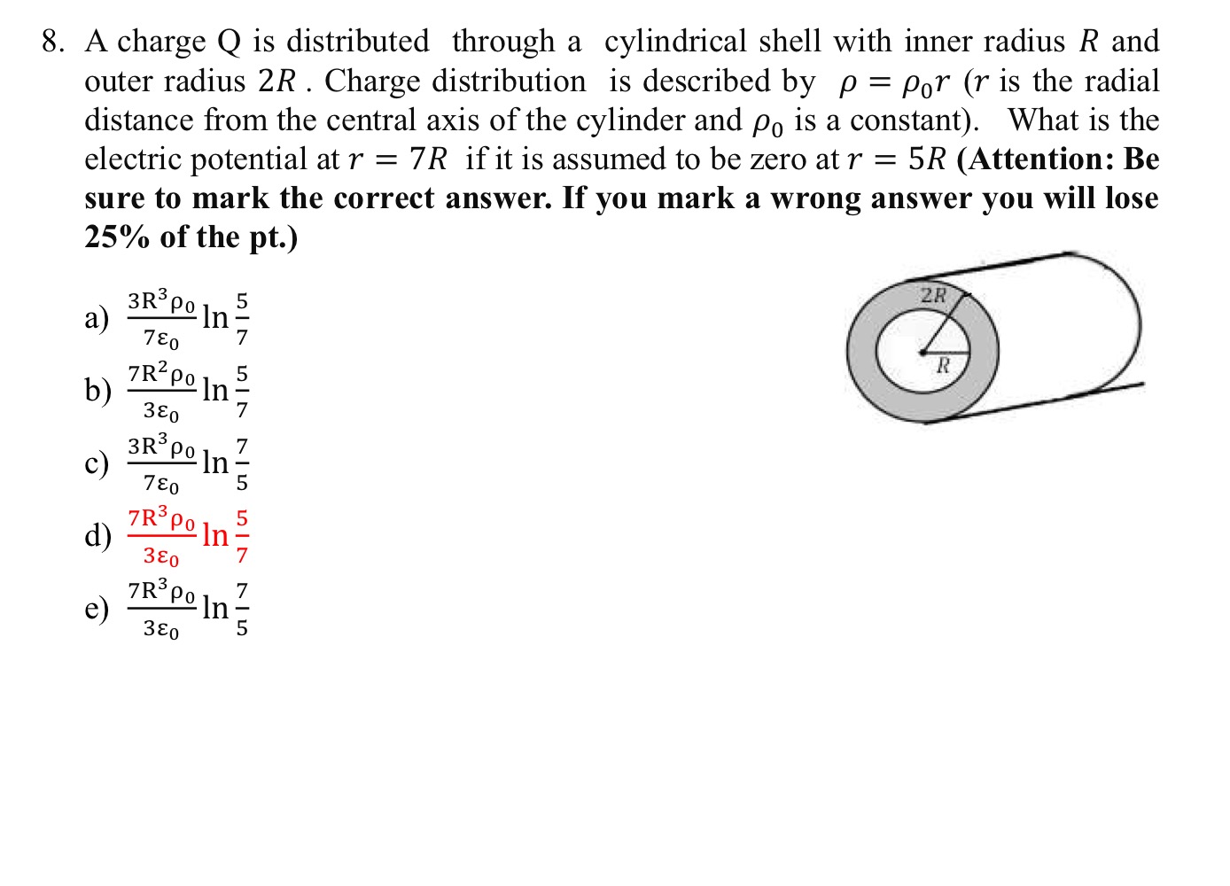 Solved A charge Q ﻿is distributed through a cylindrical | Chegg.com