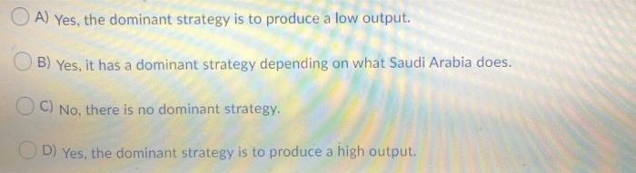 Solved Saudi Arabia's (S) Choices Low Output High Output Low | Chegg.com