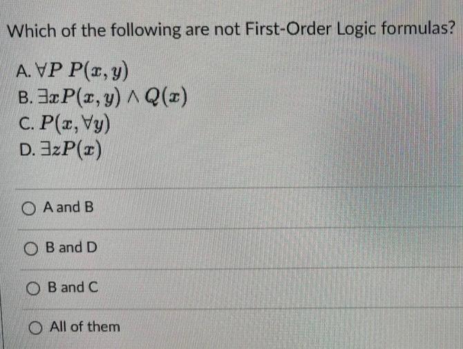 Solved Which of the following are not First-Order Logic | Chegg.com