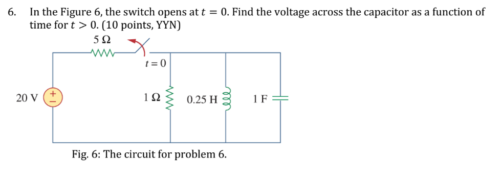 Solved 6. ﻿In the Figure 6 , ﻿the switch opens at \( | Chegg.com