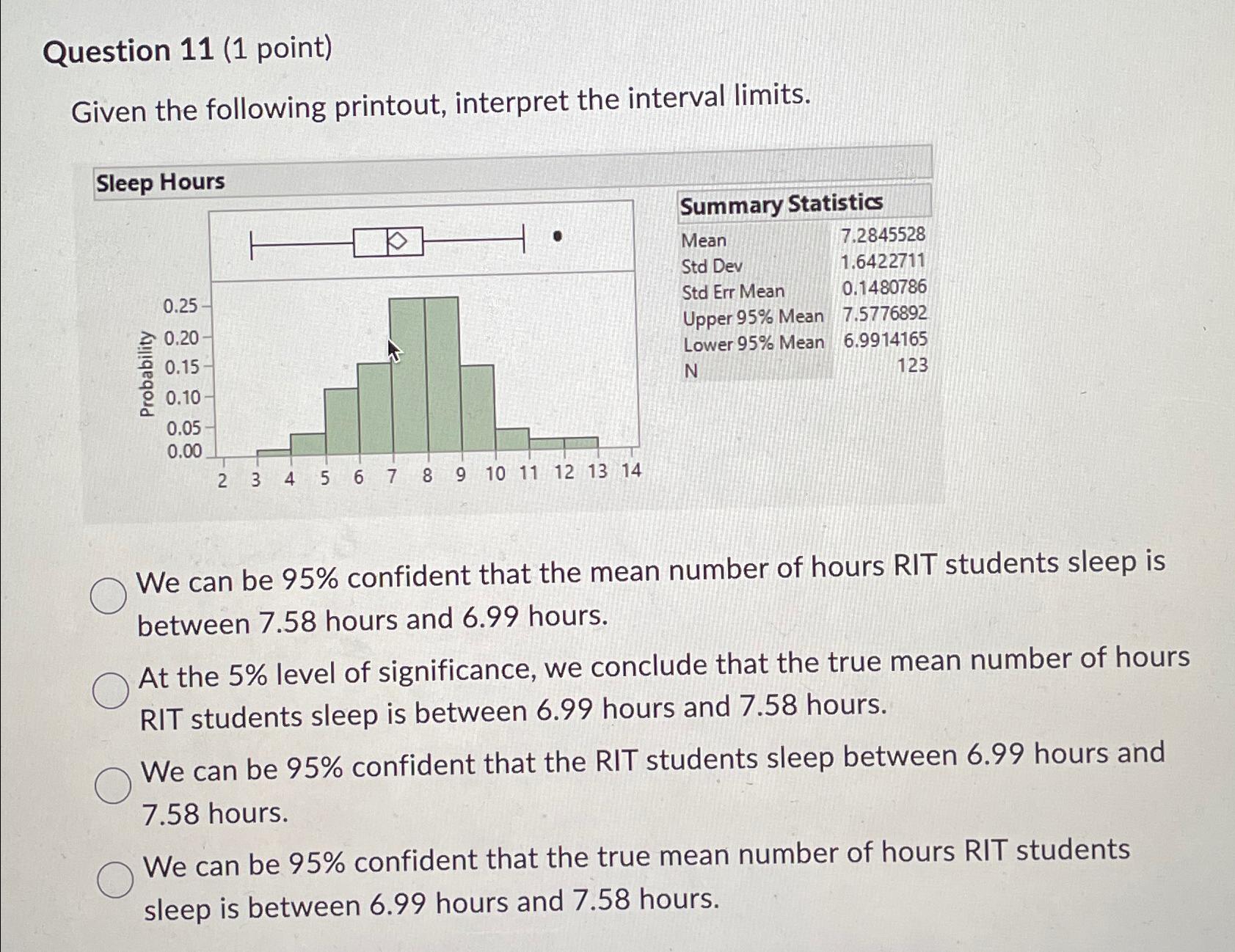 Solved Question 11 (1 ﻿point)Given the following printout, | Chegg.com