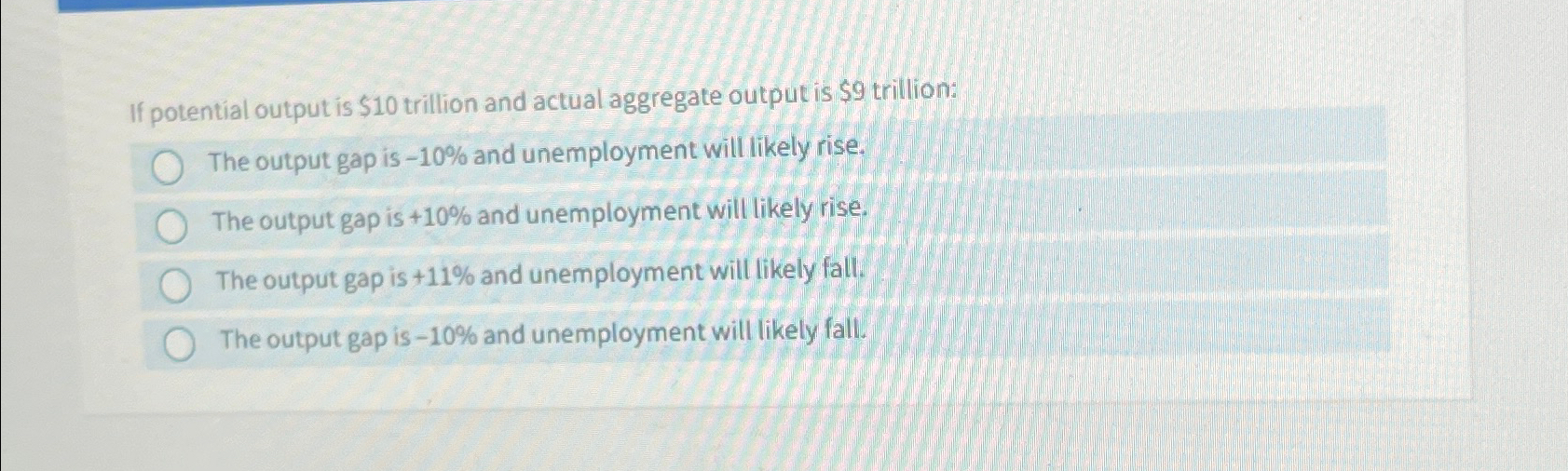Solved If potential output is $10 ﻿trillion and actual | Chegg.com